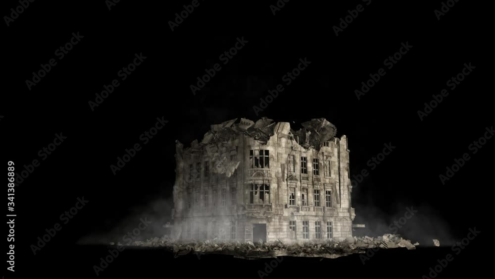 Wideo Stock: Abandoned collapsing house with a lot of dust and smoke ...
