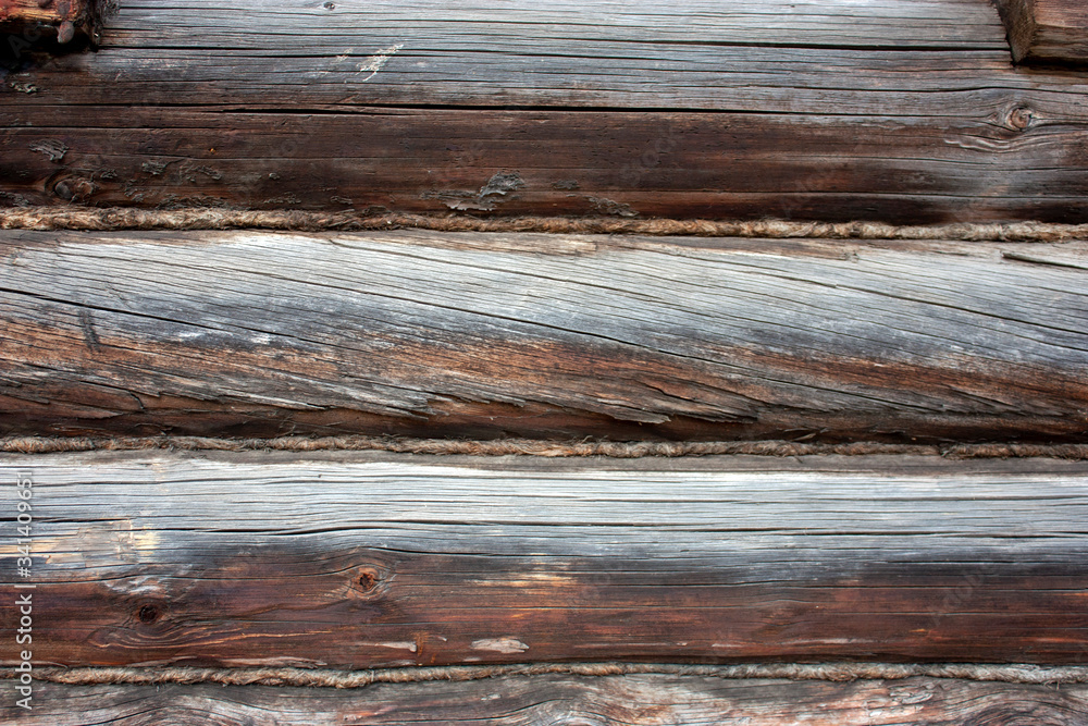 Wall made of old logs natural wood. Natural wood texture pattern close ...