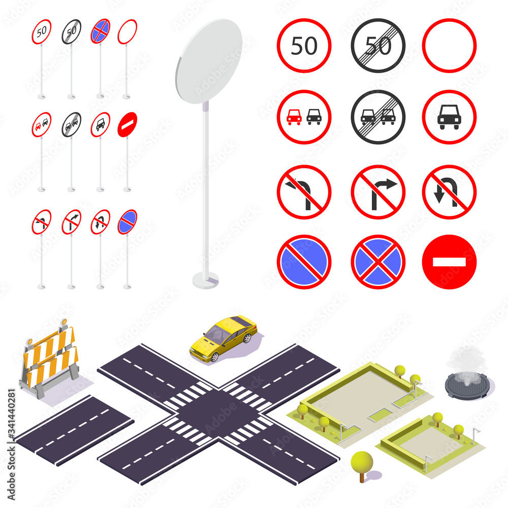 Set of isomeric prohibited road signs. Vector Illustration on a White ...