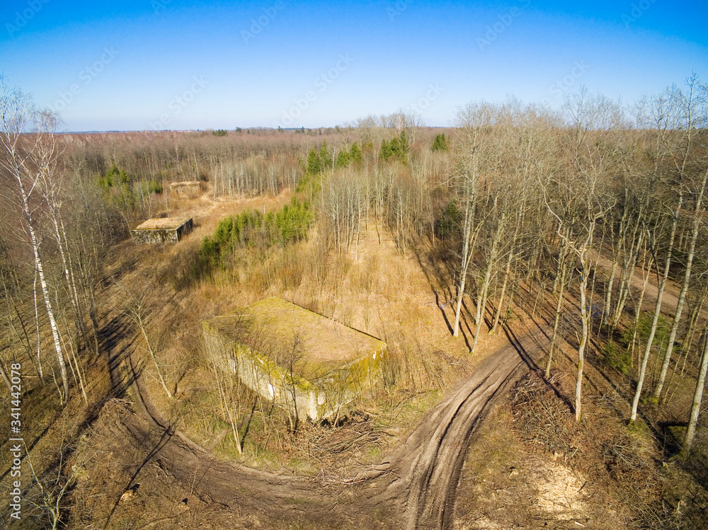 Aerial view of reinforced concrete bunkers belonged to Headquarters of ...