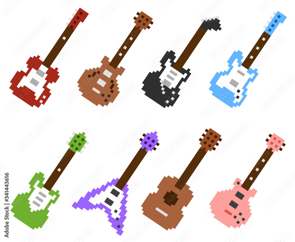 Pixel guitar icon vector collection. To see the other vector guitar ...