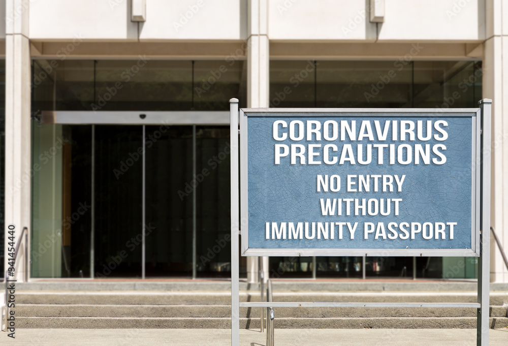 Mockup of entrance to office with sign of no entry without immunity ...