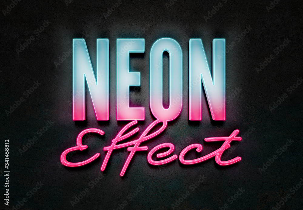 Neon 3D Text Effect Style Mockup Stock Template | Adobe Stock