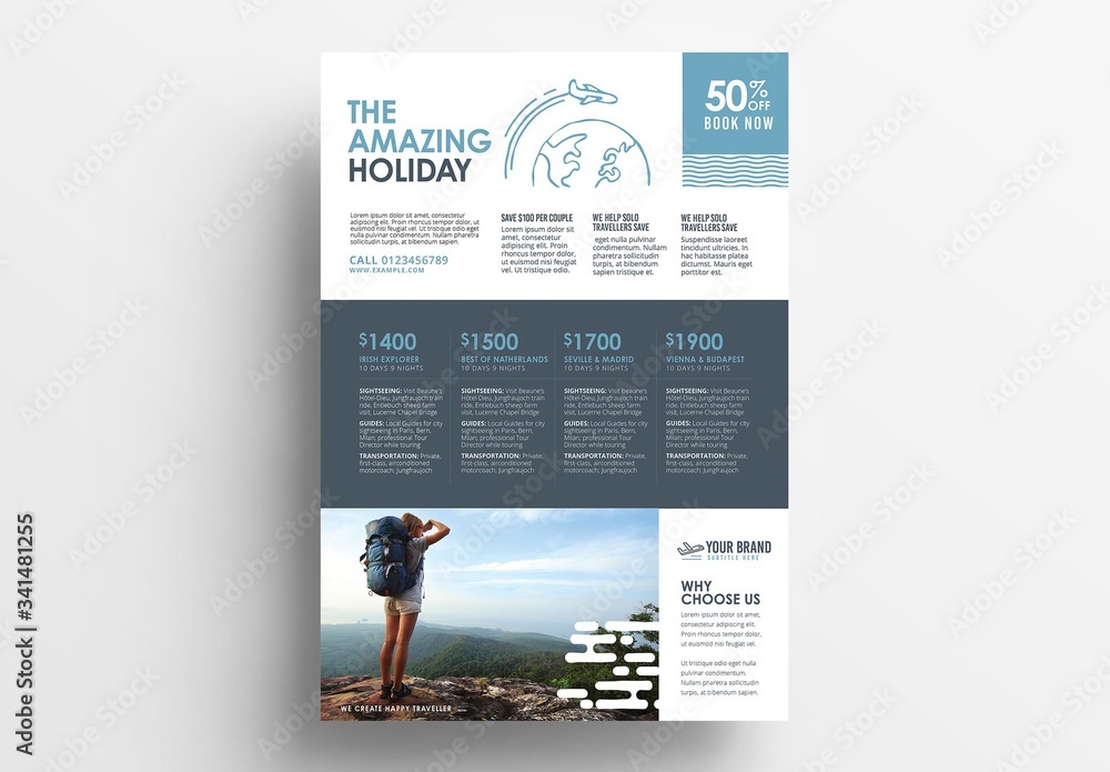 Travel Agent Advertisement Flyer Layout Stock Template | Adobe Stock