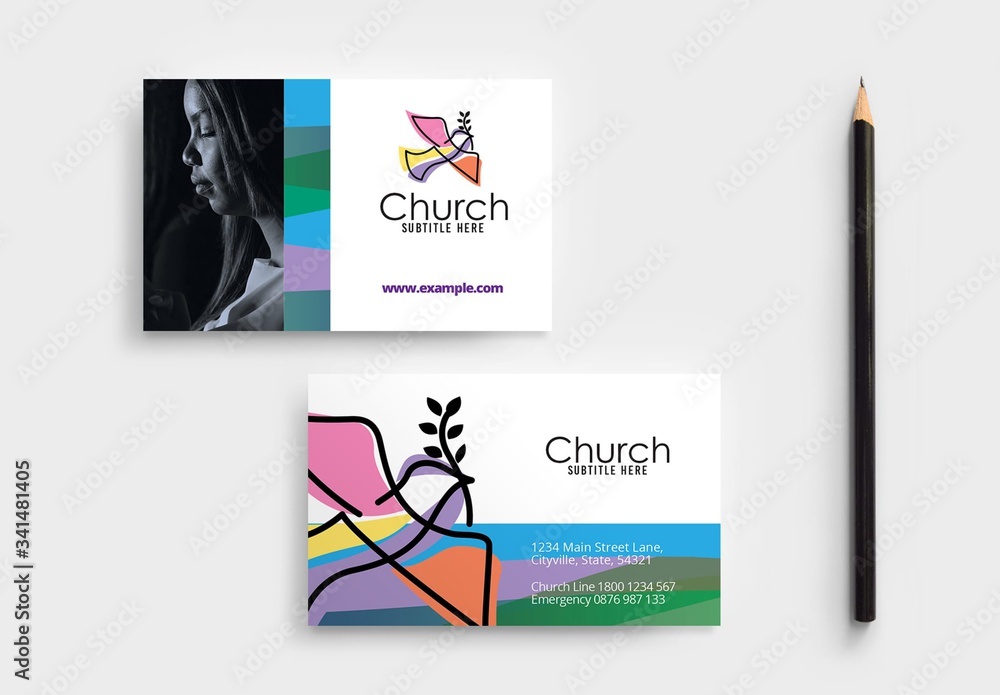 Modern Church Business Card Layout with Dove Illustration Stock ...