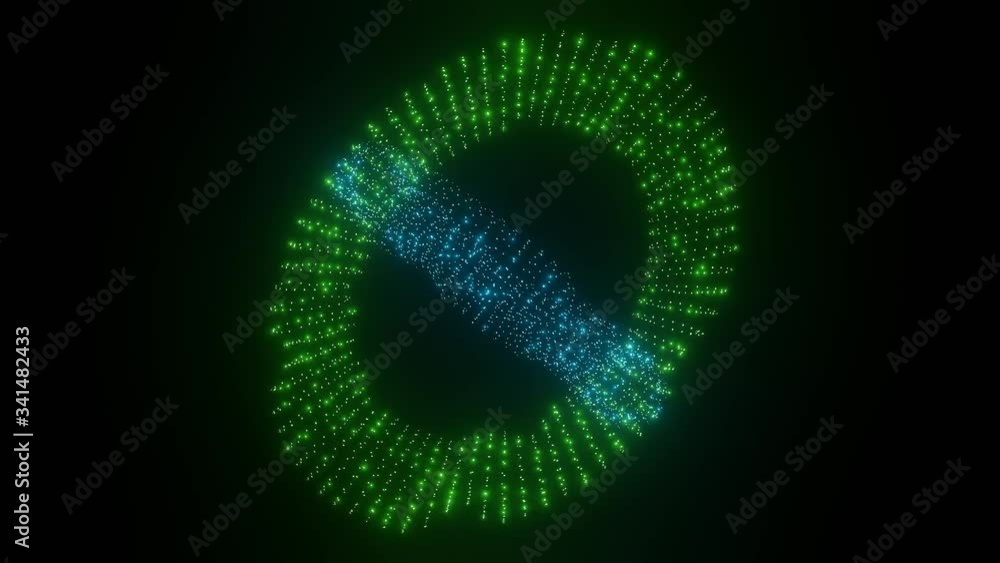 Green torus and blue torus composed of small flashing lights., green ...