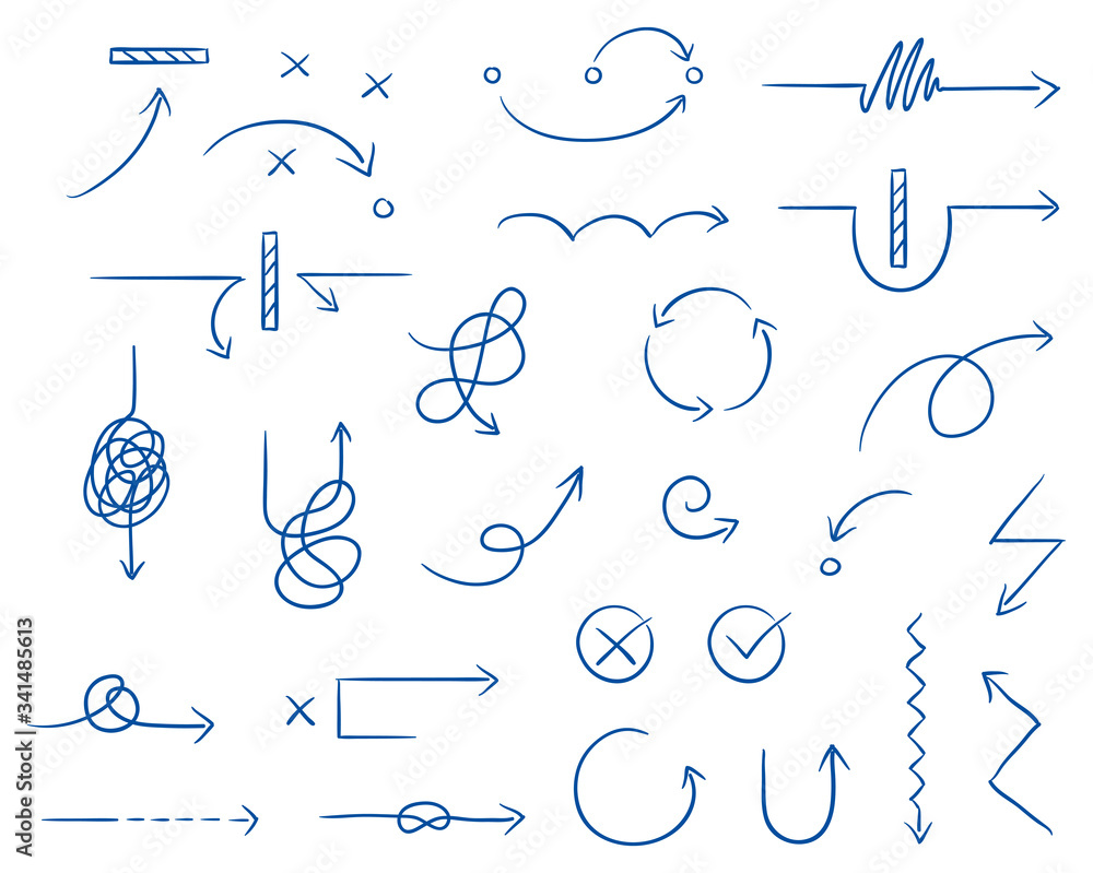 Set of different thin curved and tangled arrows for work flow charts ...