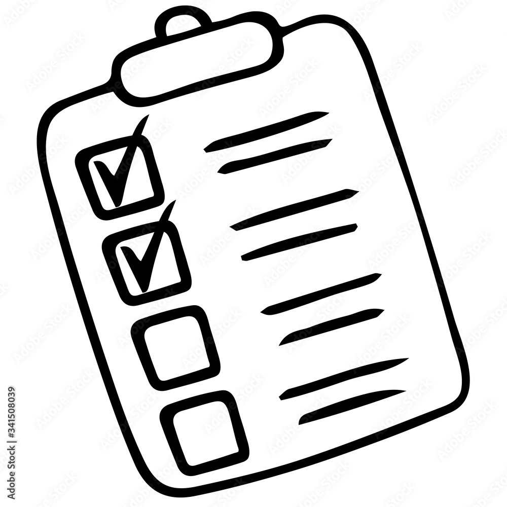 Taking a survey or test. Sketch. Action plan point by point. Check the ...