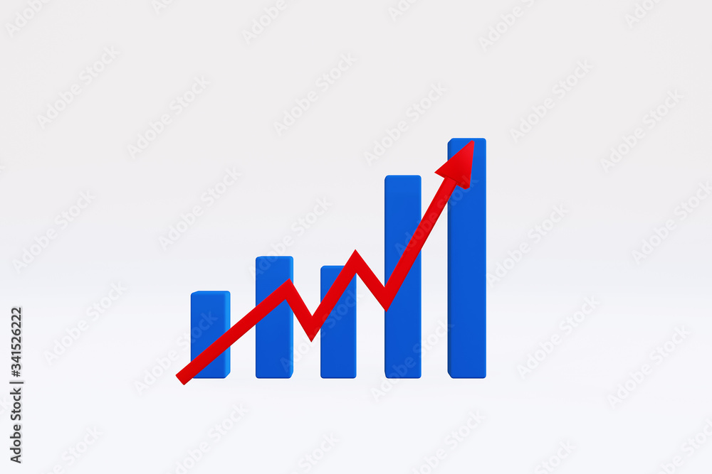 Graph trending upwards, Arrow pointing up on bar chart, 3D illustration ...