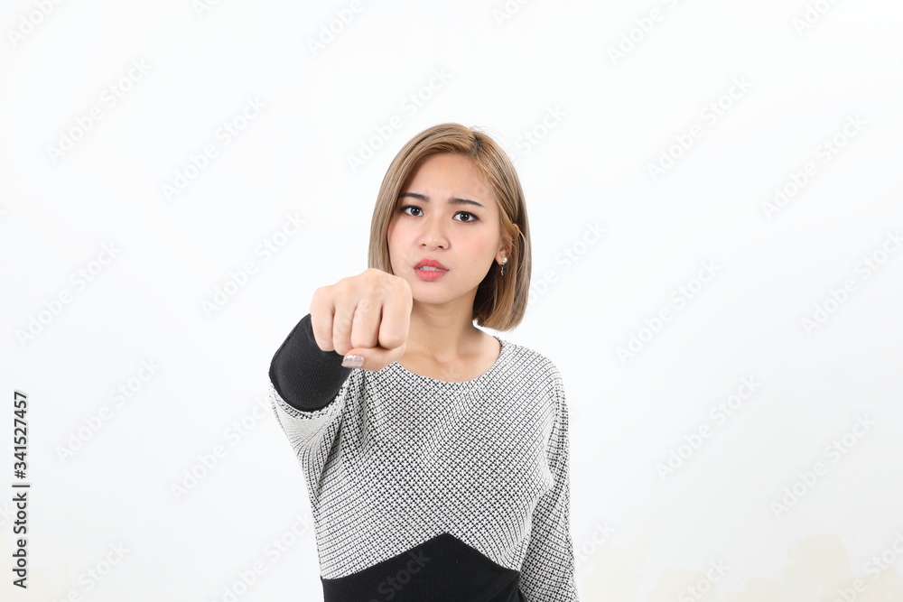 South east Asian Chinese Woman facial expression stand angry annoyed ...