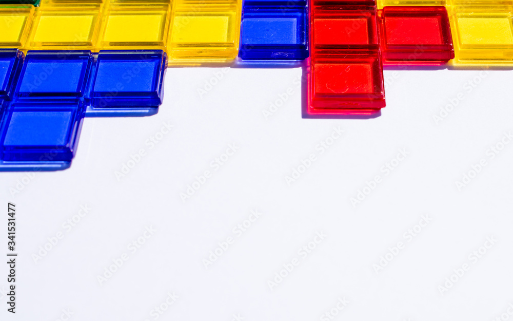 Colorful matching blocks like tetris on white background, high contrast ...