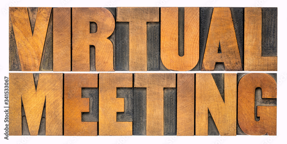 virtual meeting word abstract in wood type Stock Photo | Adobe Stock