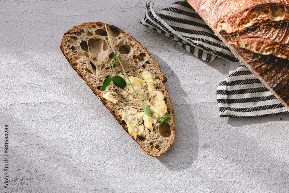 Authentic sourdough bread. Leavened bread. Sourdough starter. Whole ...