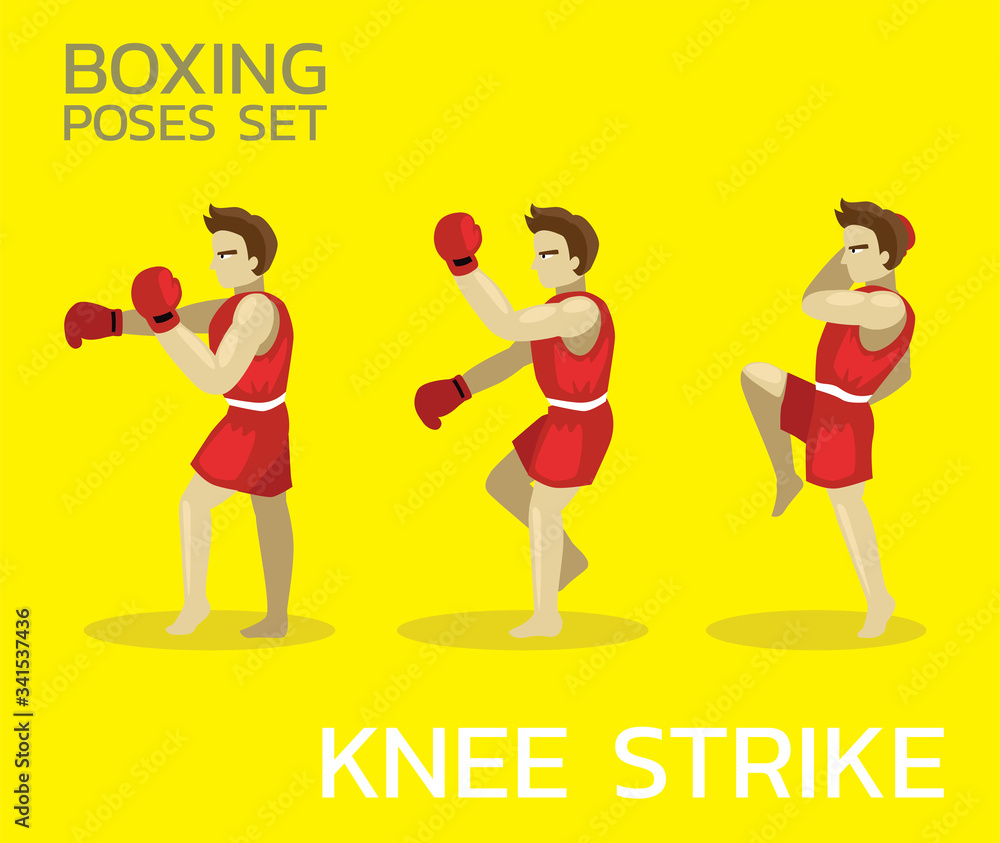 Knee Strike Manga Boxing Poses Set Man Cartoon Vector Illustration ...