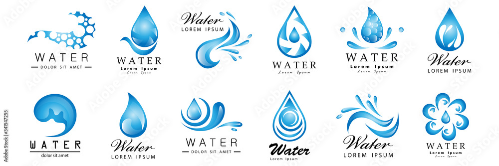 Water Splash Vector And Drop Set - Isolated On White. Abstract Vector ...
