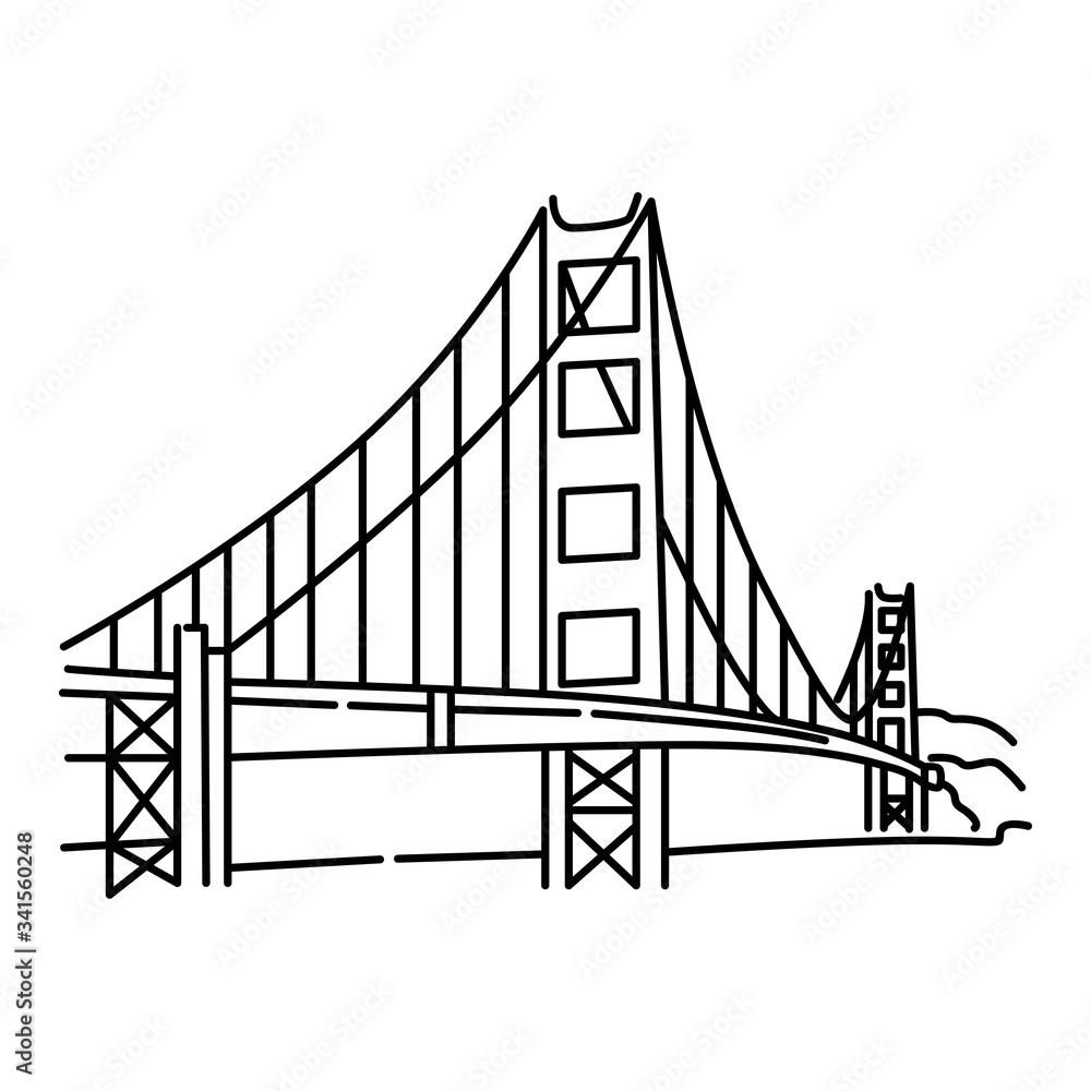 Golden Gate Bridge Line Art Vector. Isolated on White background Stock ...