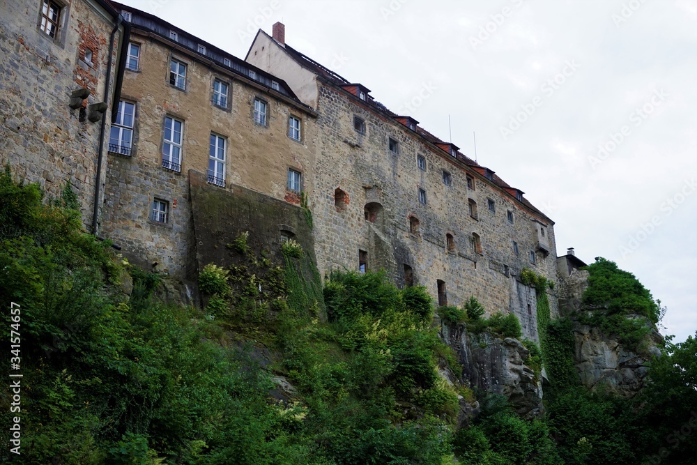 Side view on Hohenstein castle built on sandstone rocks in Saxon ...