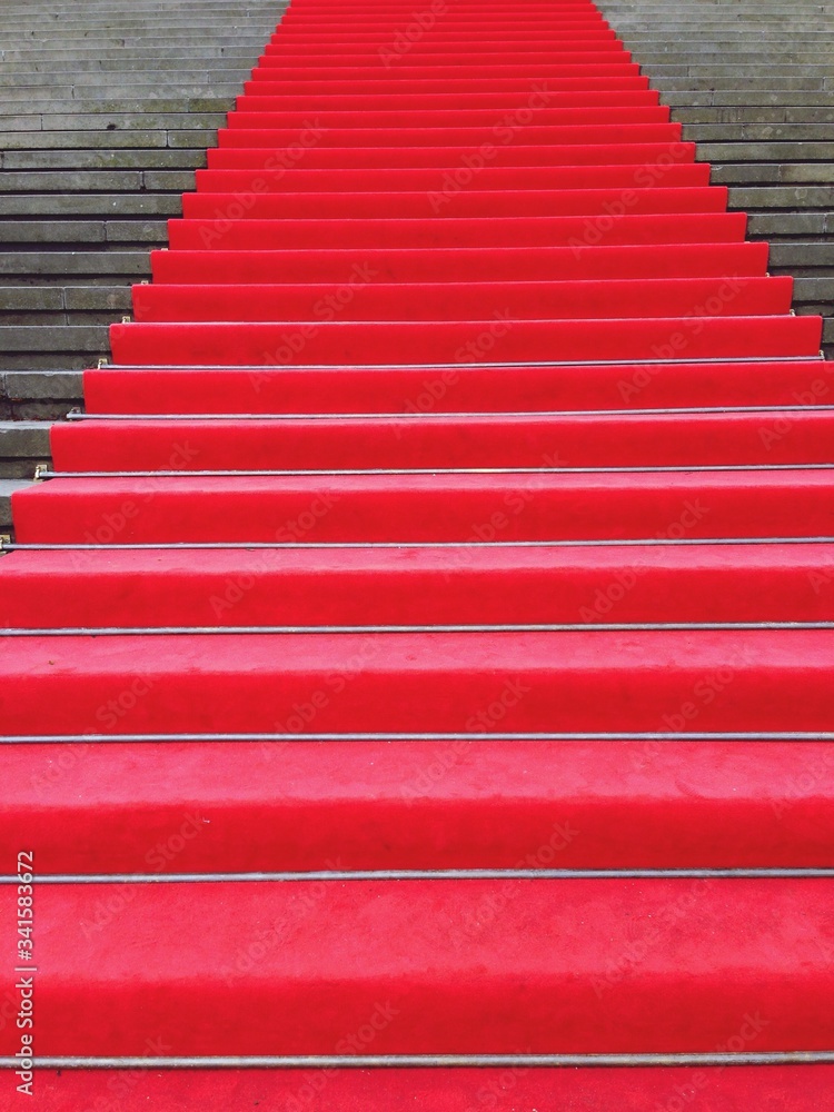 Red Carpet Leading Up The Stairs Stock Photo | Adobe Stock