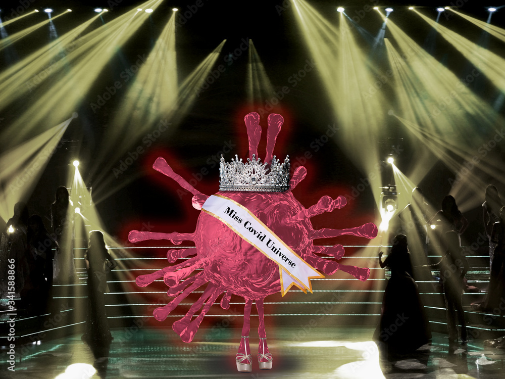 3D render Model of Corona Virus or Covid-19 wear Diamond Crown, Sash ...