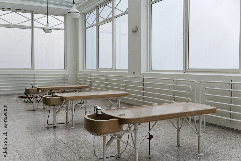 Antique autopsy tables in the morgue of a clinic Stock Photo | Adobe Stock