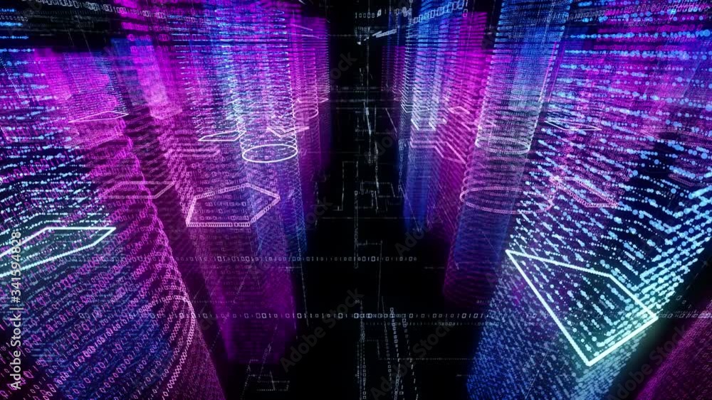 Abstract virtual city inside a computer system. Hologram 3D Big Data ...