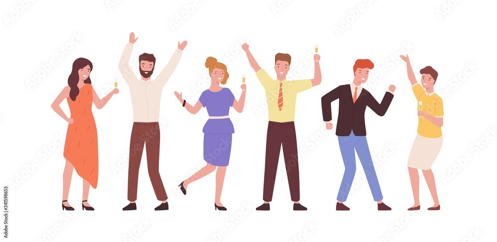 Set of cartoon stylish young people having fun vector flat illustration ...