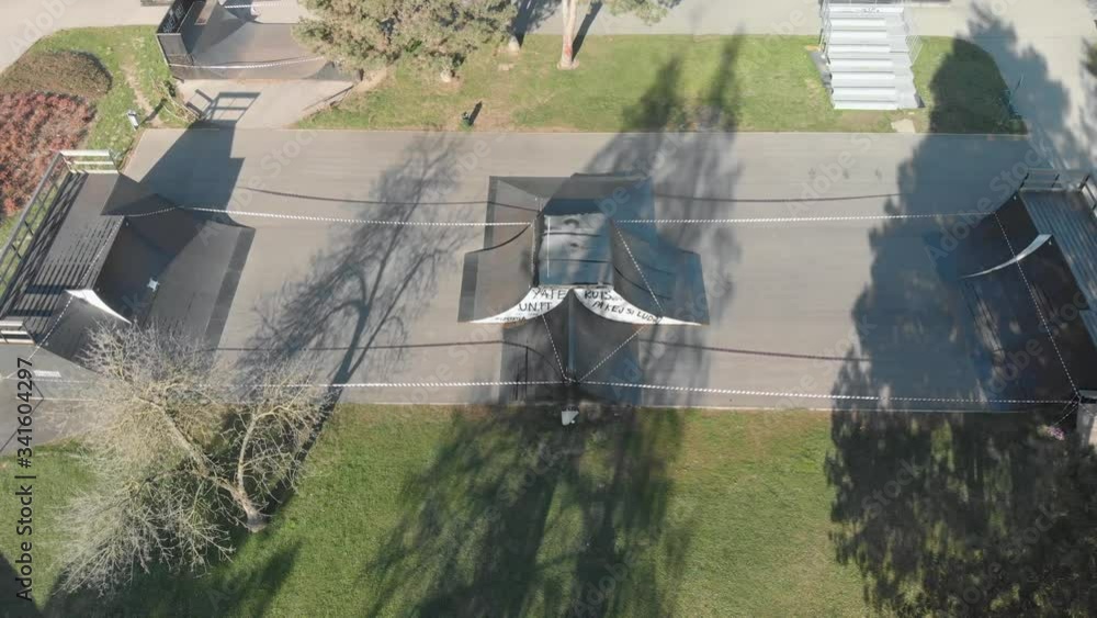 Covid coronavirus outbreak skate park lock down aerial drone view of a ...