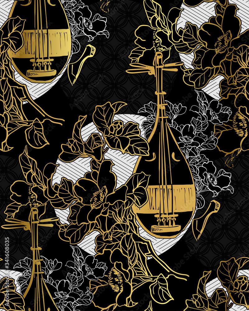biwa vector sketch illustration line art japanese chinese oriental ...