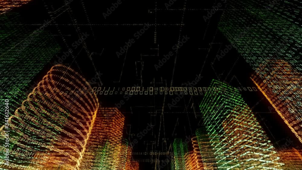 Abstract virtual city inside a computer system. Hologram 3D Big Data ...