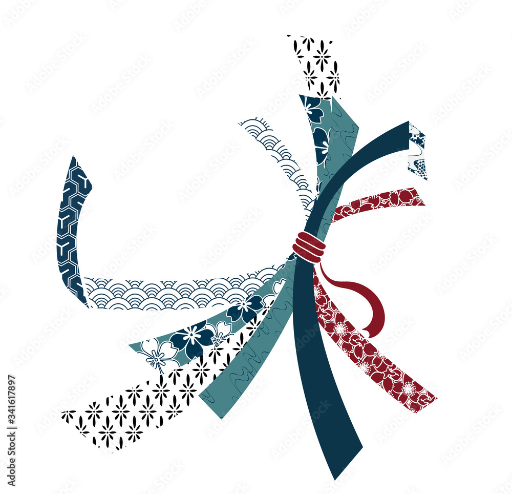 ribbon traditional geometric card kimono pattern vector sketch ...