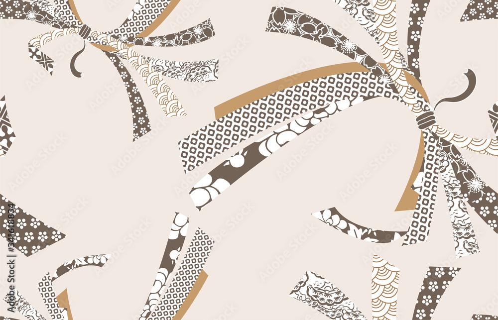 ribbon traditional geometric kimono seamless pattern vector sketch ...