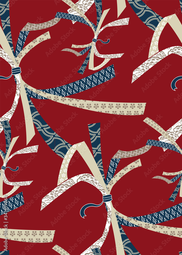 ribbon traditional geometric kimono seamless pattern vector sketch ...