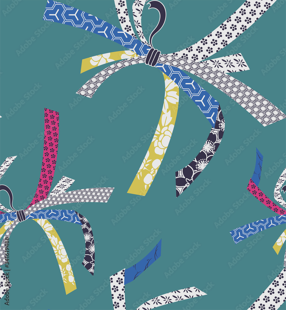 ribbon traditional geometric kimono seamless pattern vector sketch ...