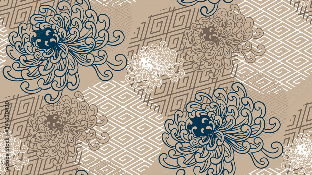 chrysanthemum traditional geometric kimono seamless pattern vector ...