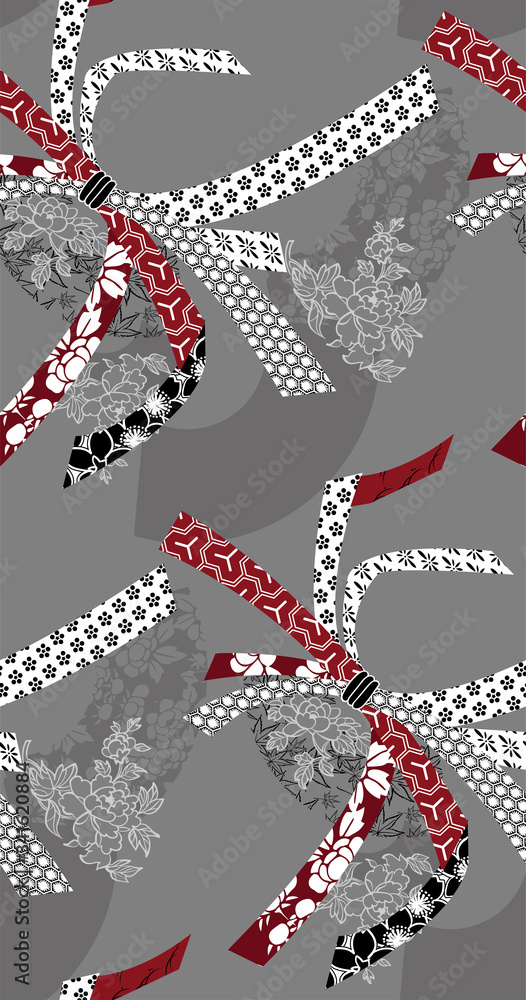 ribbon traditional geometric kimono seamless pattern vector sketch ...