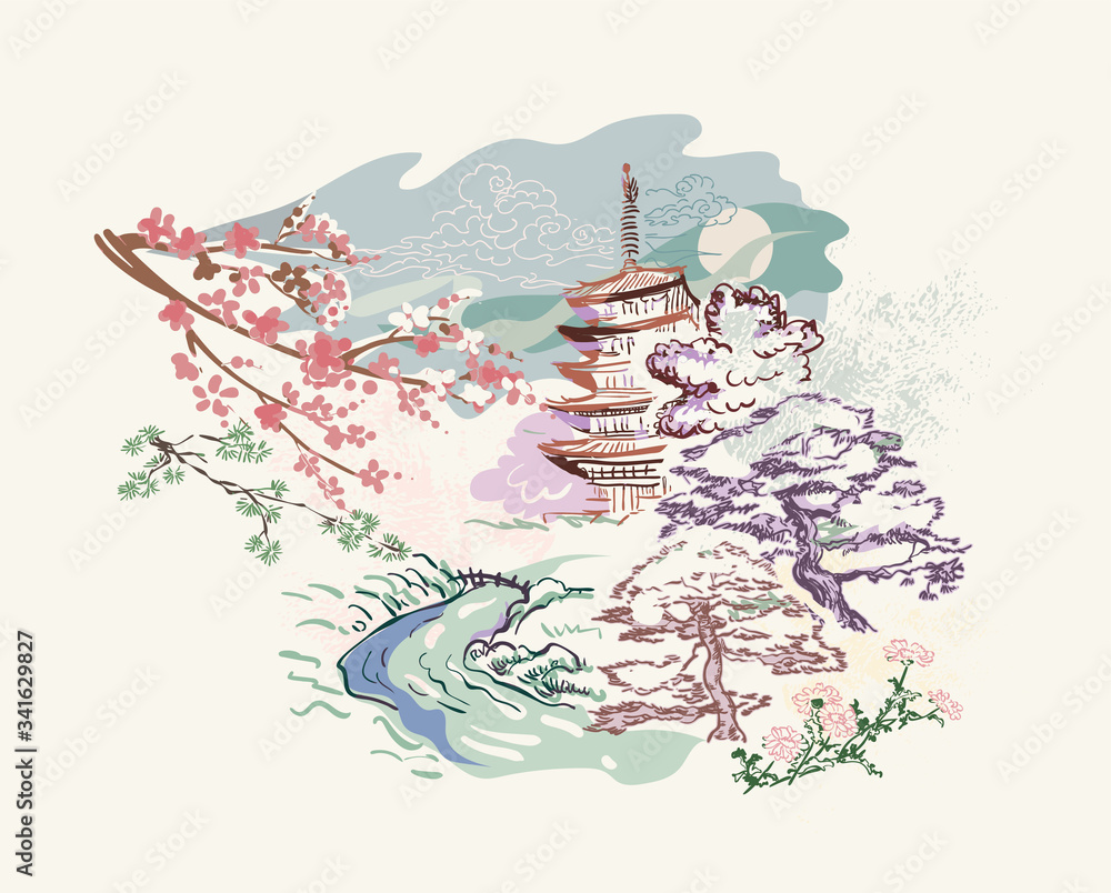building landscape nature landscape view vector sketch illustration ...