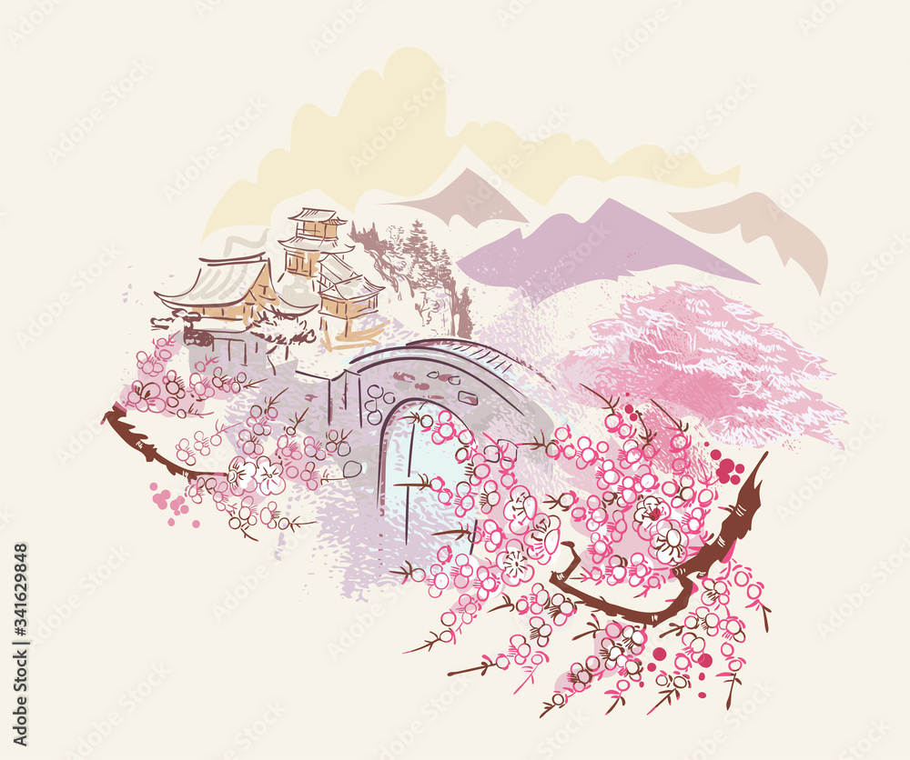 building landscape nature landscape view vector sketch illustration ...