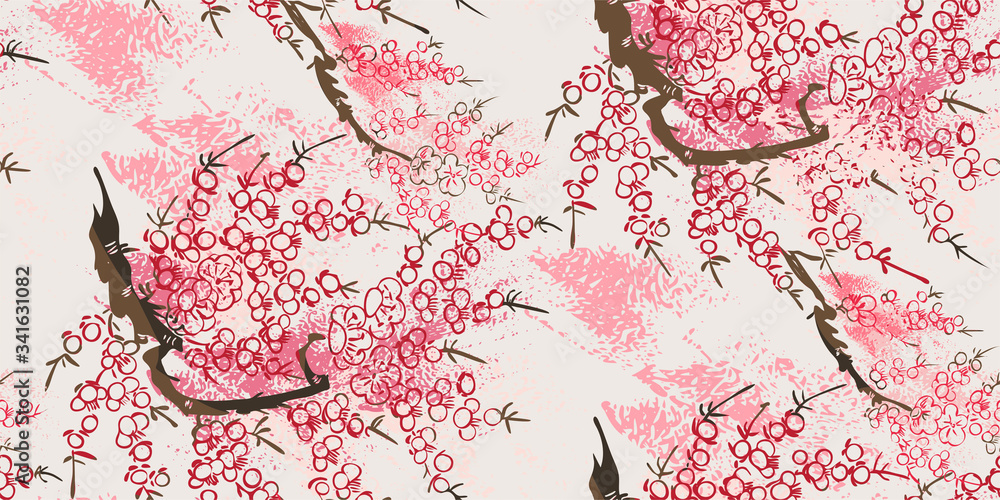 sakura nature landscape view vector sketch illustration japanese ...