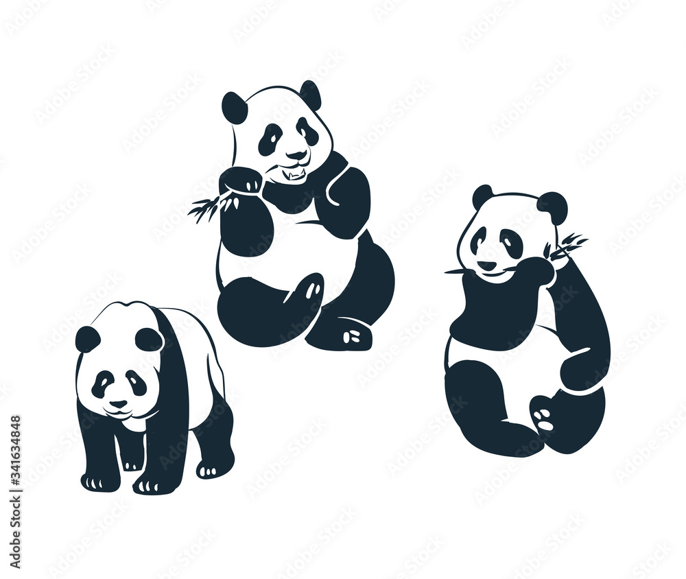 panda bear sketch vector japanese chinese design isolated elements ...