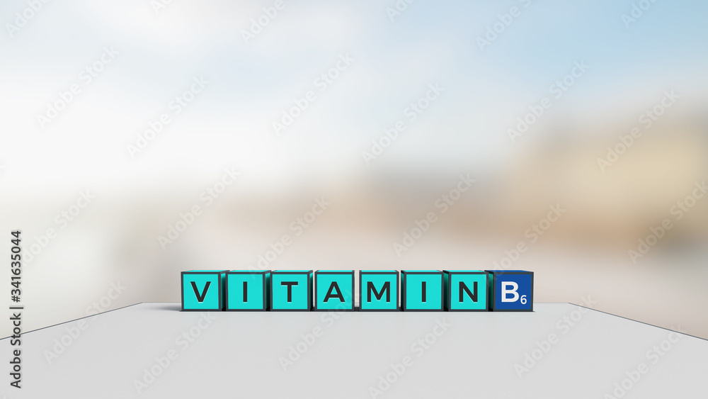 Color cube with verbiage Vitamin B on blurred background stock 3D ...