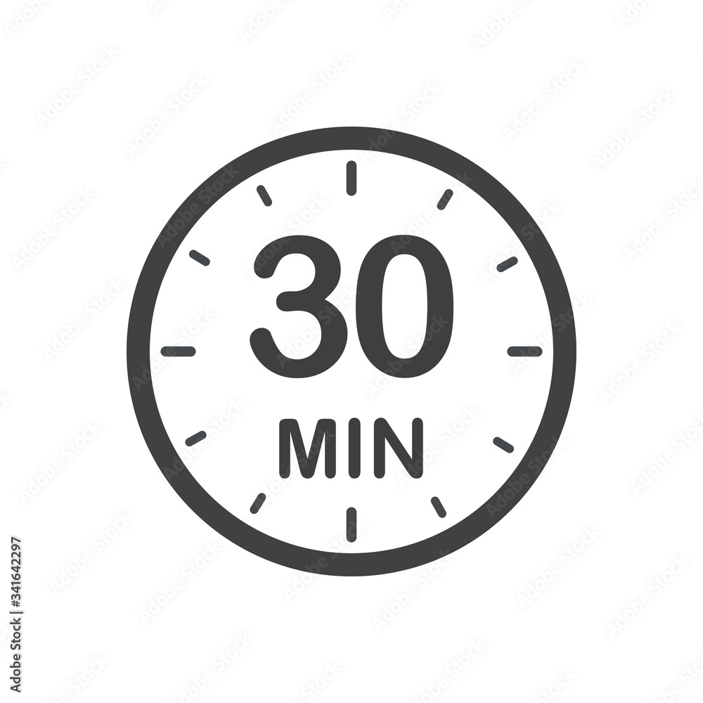 Thirty minutes icon. Symbol for product labels. Different uses such as ...