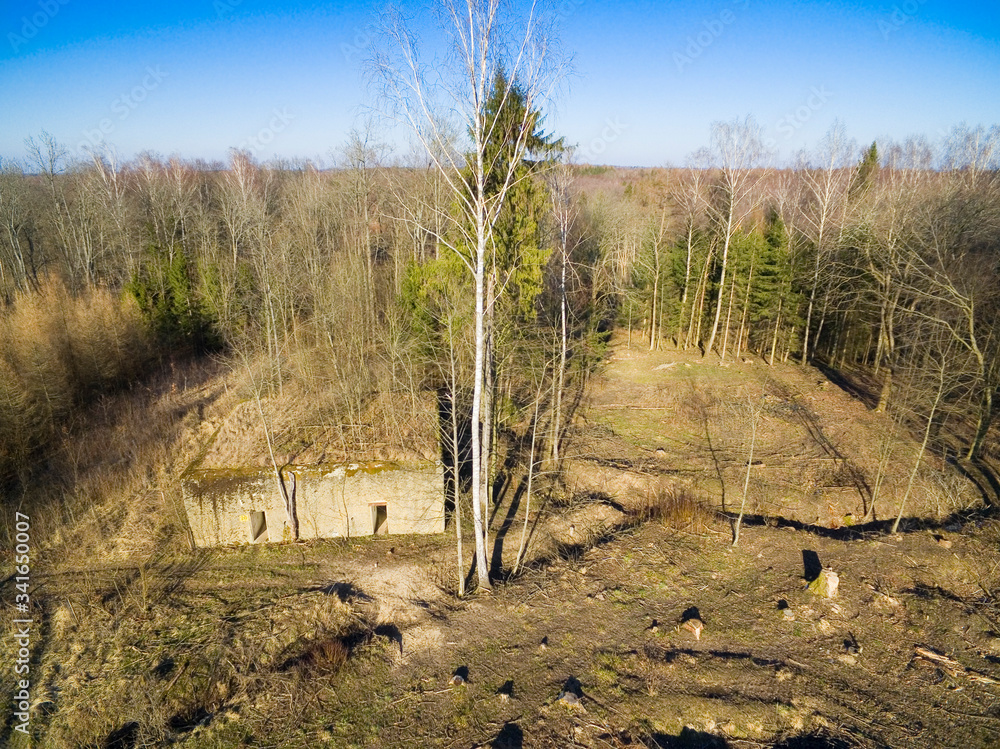 Aerial view of reinforced concrete bunkers belonged to Headquarters of ...
