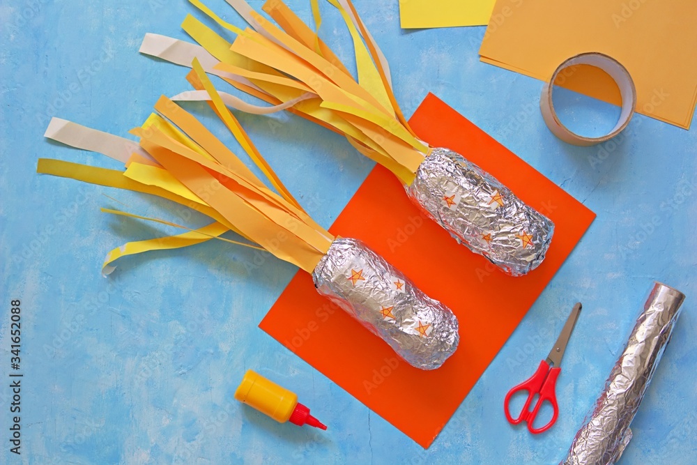 Step by step the production of child crafts to the Cosmonautics Day ...