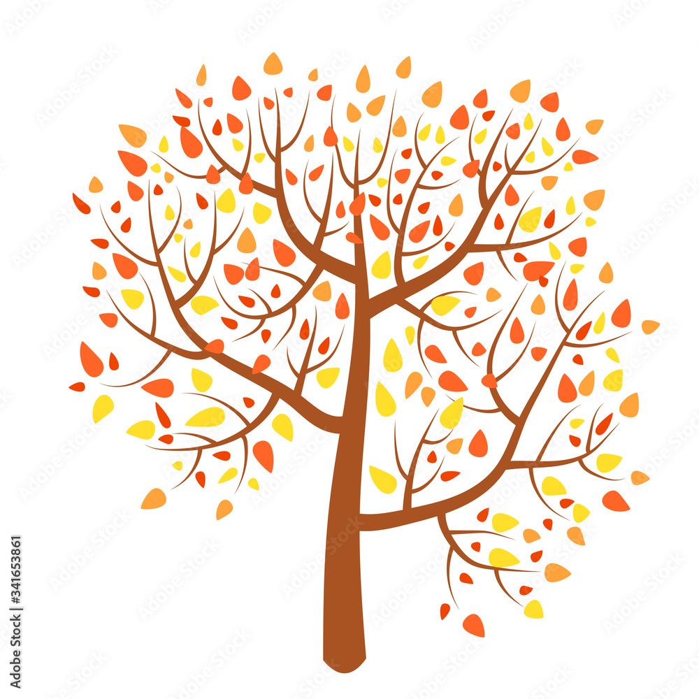 Cartoon autumn tree in flat style isolated on white background. Fall ...