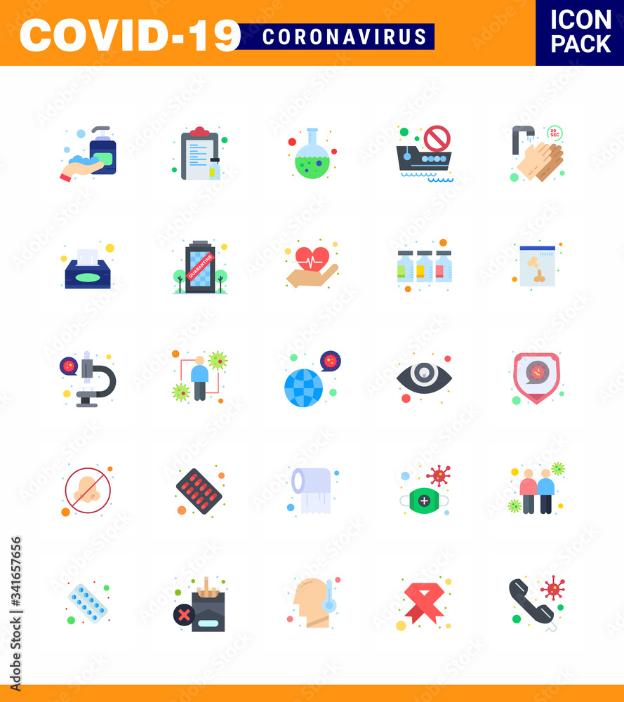Covid-19 icon set for infographic 25 Flat Color pack such as hands ...