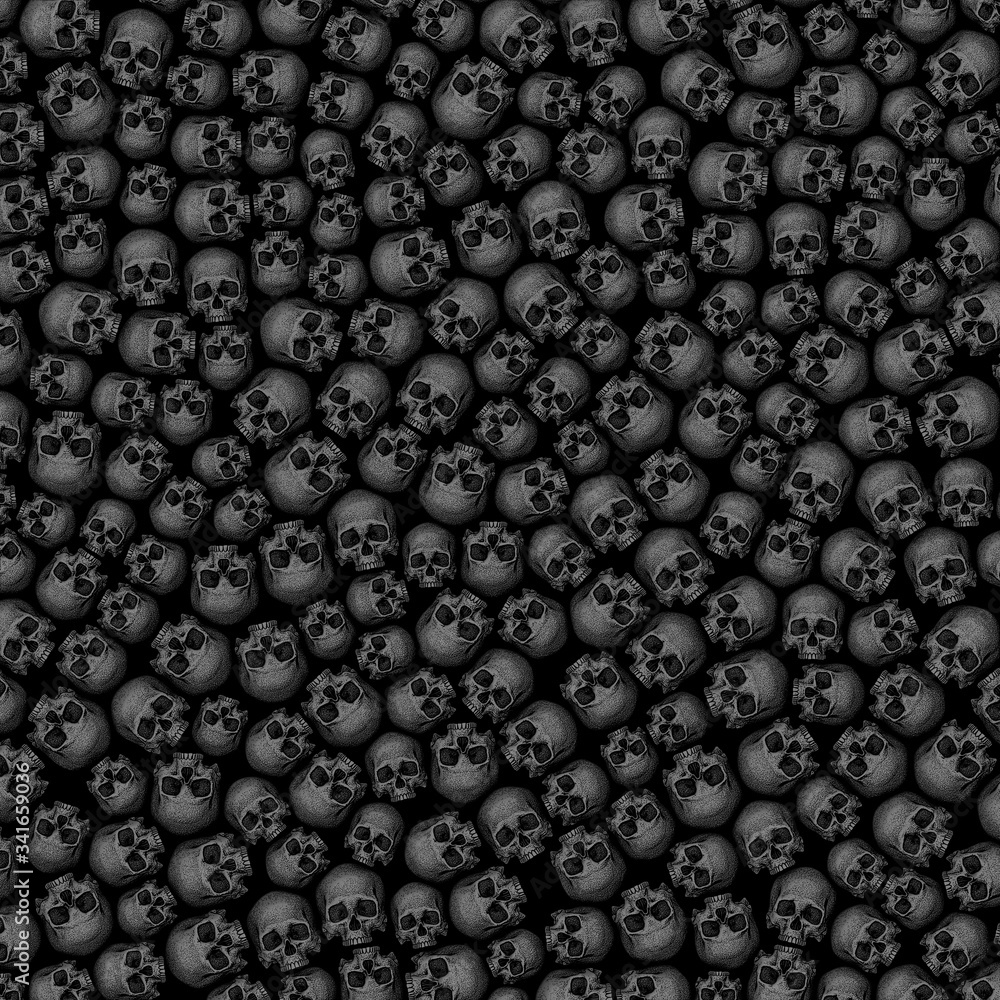 Gothic skull background / 3D illustration of dark grungy human skulls ...