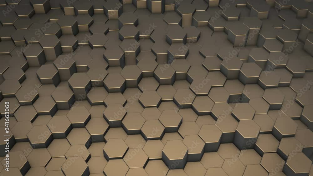 An abstract hexagonal geometric surface cyclically moves in virtual space. Chaotic vibrations of ...