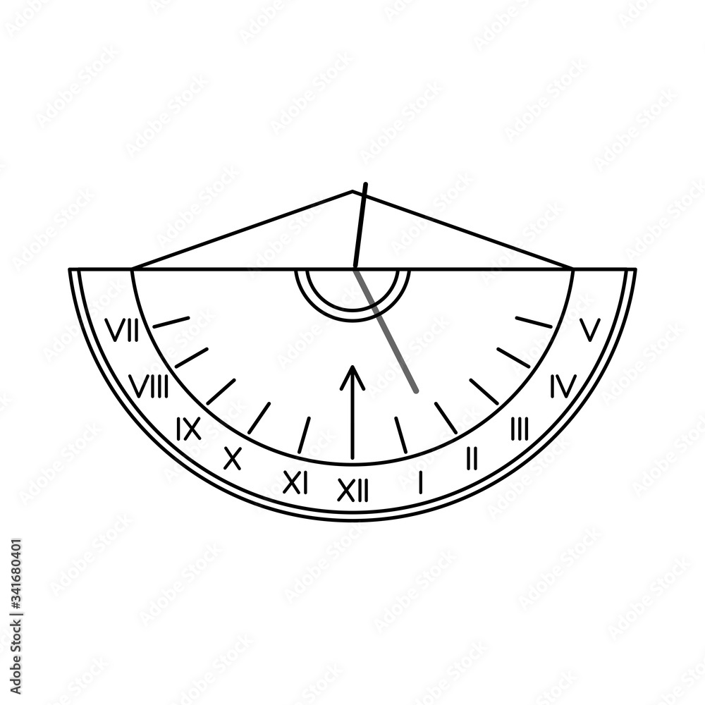 Sundial icon. Sun clock. Outline of antique sundial. Hand drawn stock ...