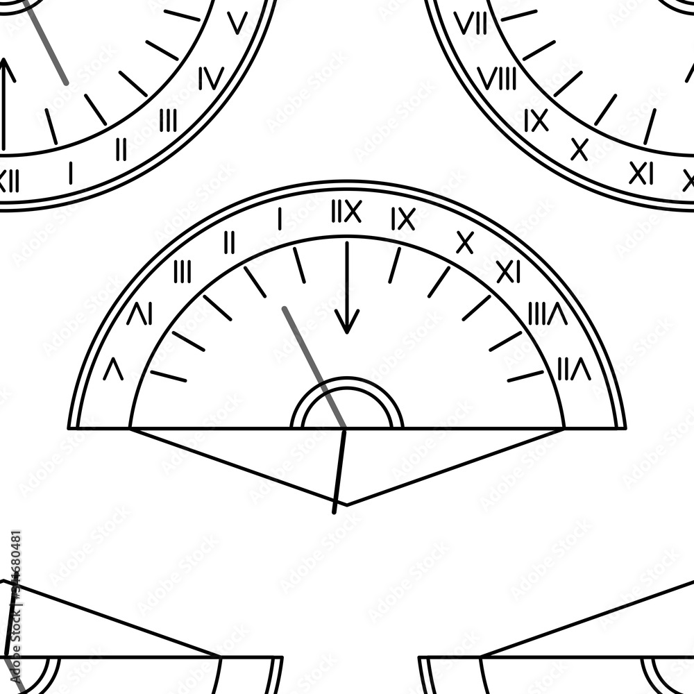 Seamless patterns of sundial icon. Sun clock. Outline of antique ...