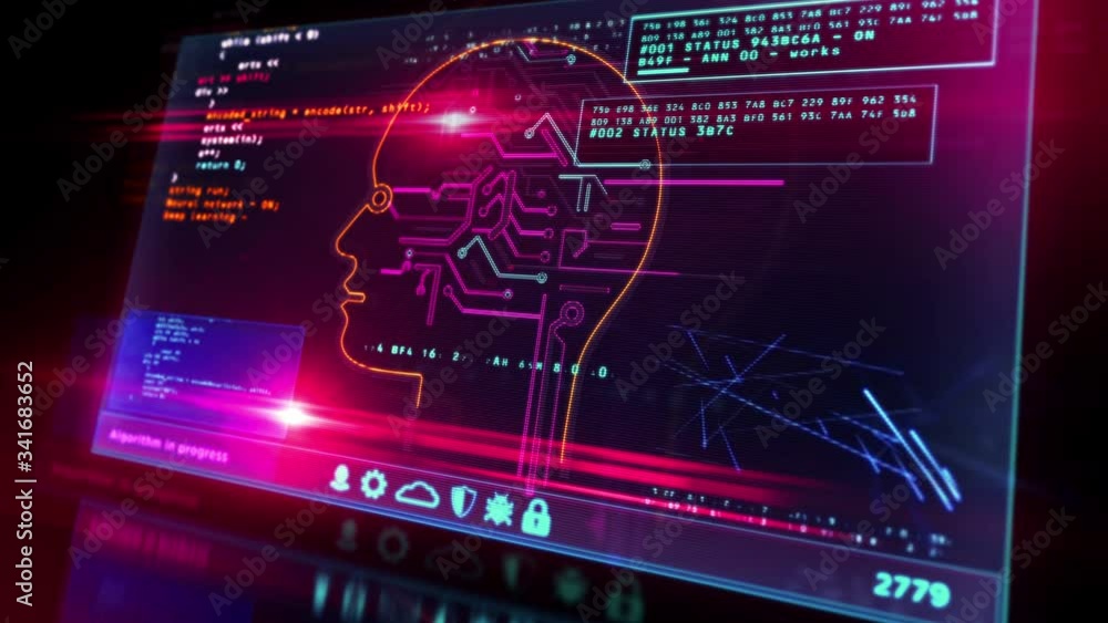 Artificial intelligence on computer screen. Deep machine learning ...